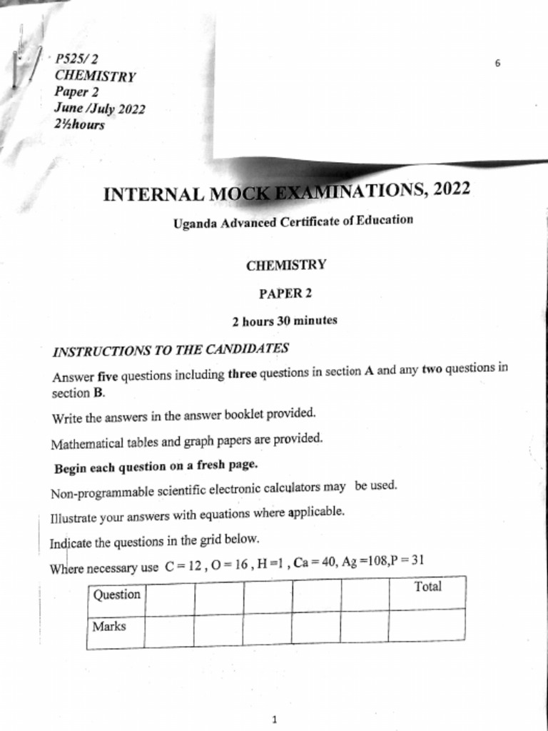 A - Level Chemistry P2 2022. Internal Mock | PDF