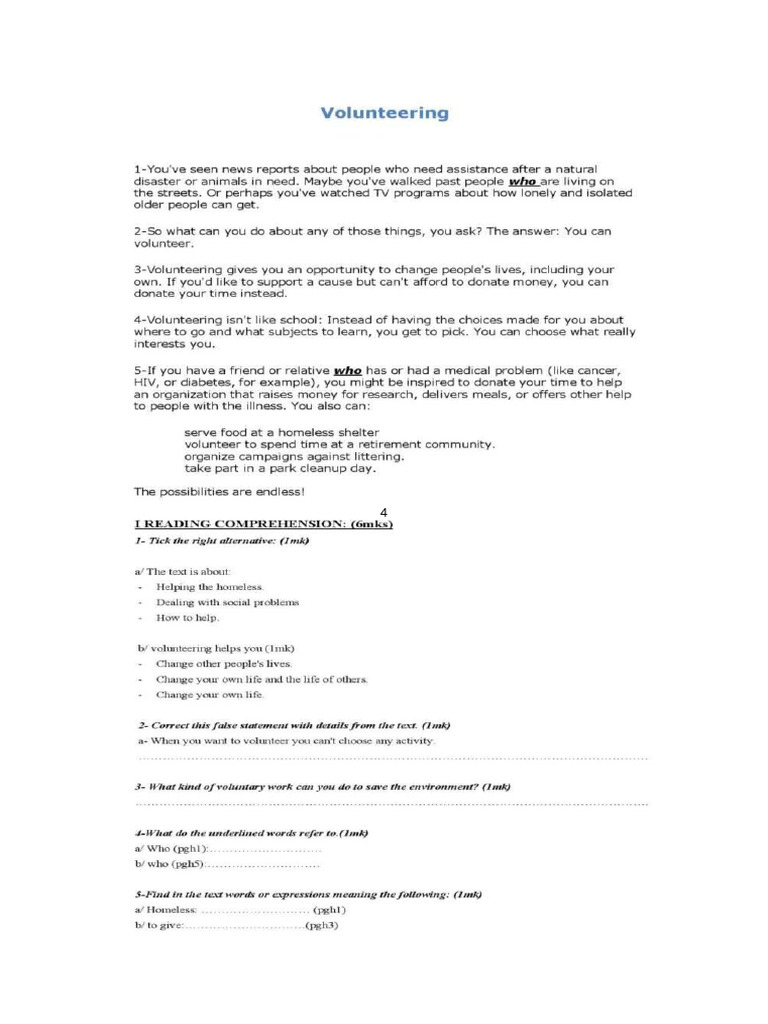 9th Grade Test 3rd Trimester Volunteering | PDF