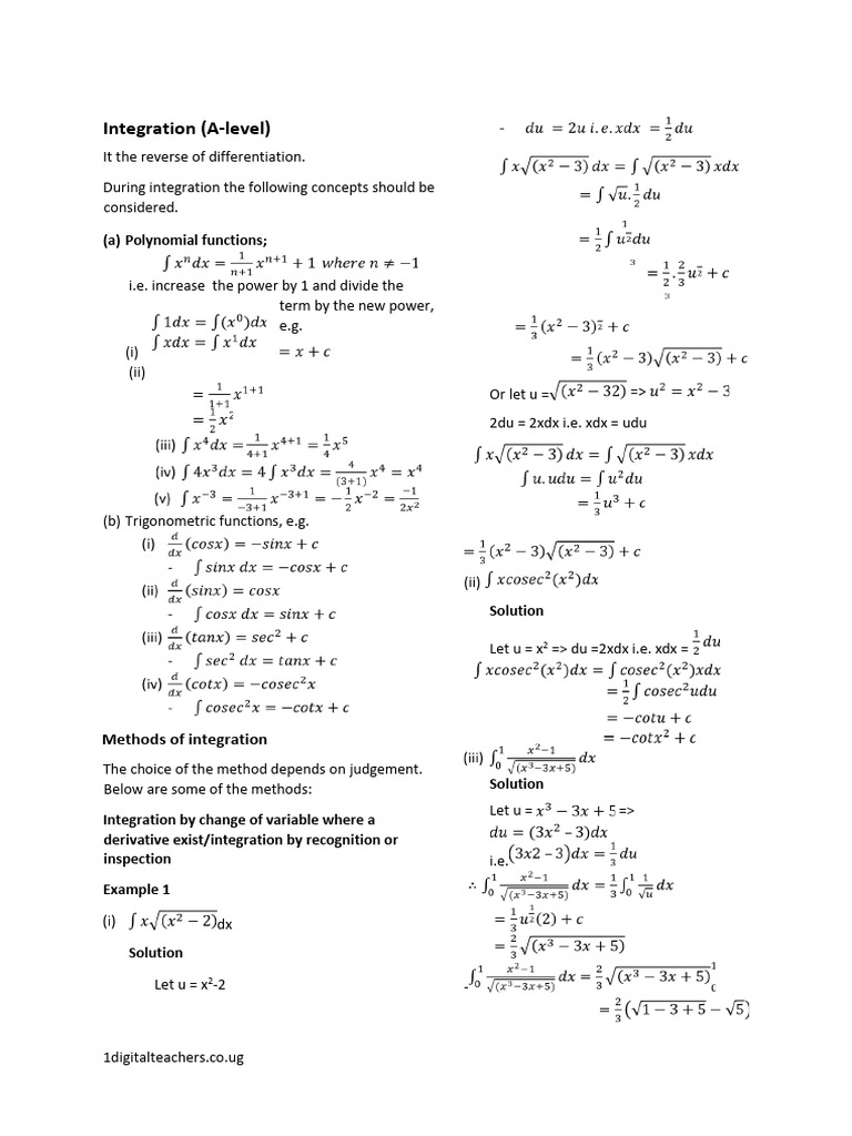 Integration A Level Worked Examples | PDF | Integral | Trigonometry