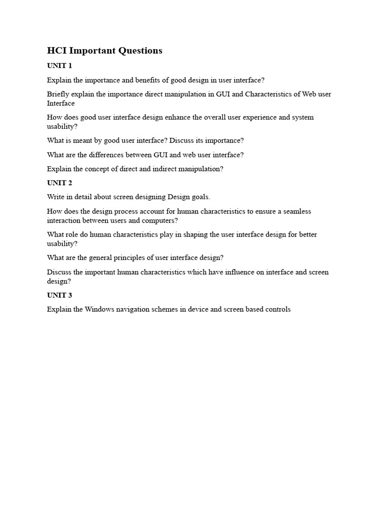 HCI Important Questions | PDF