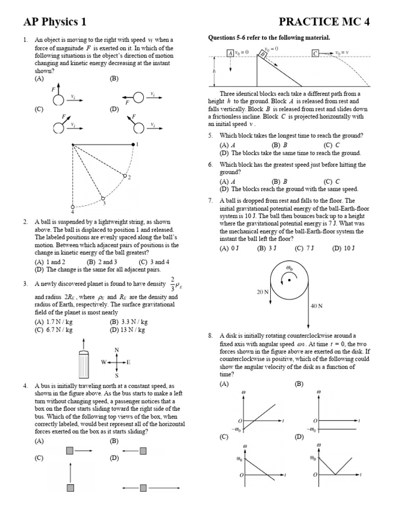 1 MC Practice Test 4 | PDF | Force | Oscillation