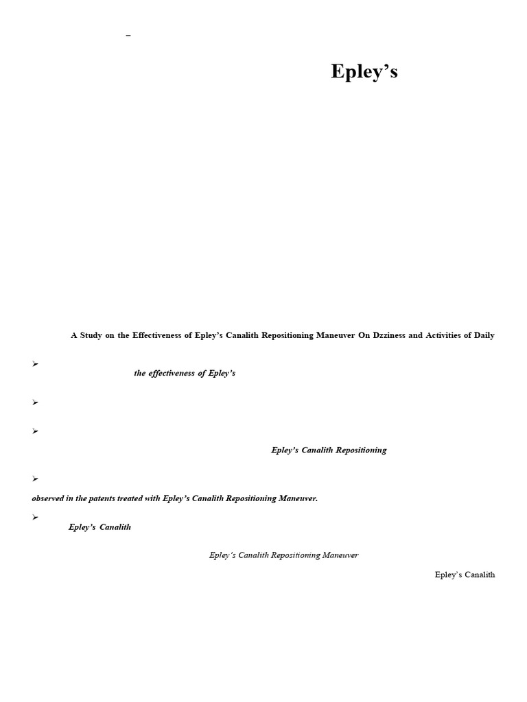 A Study On The Effectiveness of Epley's Canalith Repositioning Maneuver ...