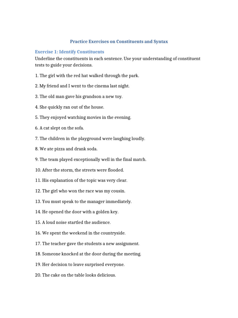 Practice Exercises For Chap1-3 | PDF | Phrase | Syntax