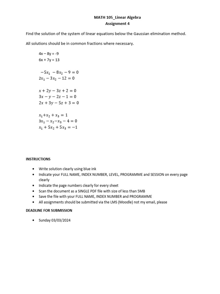Assignment 4_MATH 105_Linear Algebra | PDF