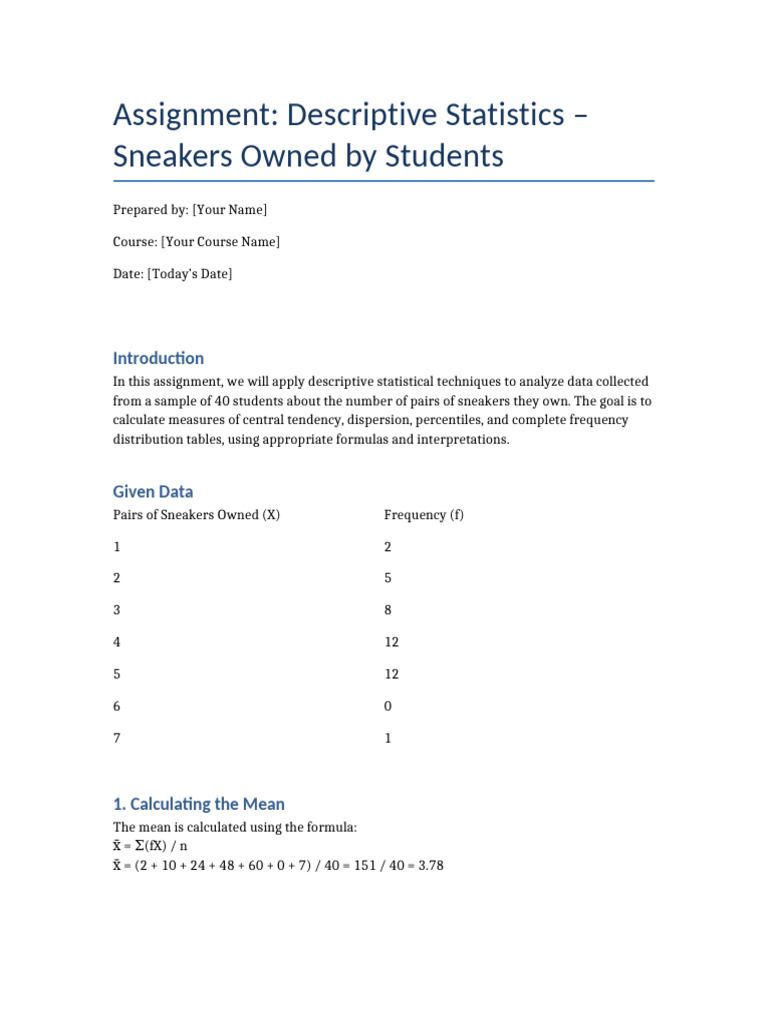 Sneakers Descriptive Statistics Assignment | PDF | Percentile | Statistics
