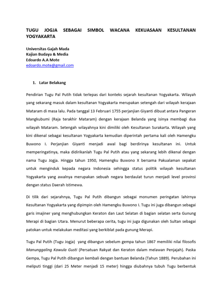 Tugu Jogja Sebagai Simbol Wacana Kekuasa | PDF