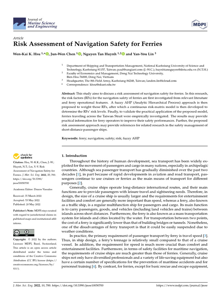 Risk Assessment of Navigation Safety For Ferries | PDF | Risk | Ships