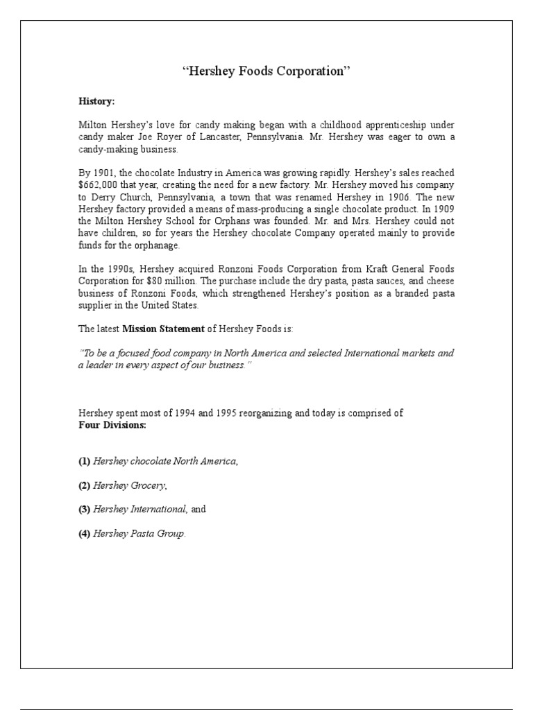 Hershey Foods Corporation Swot Analysis | PDF | Chocolate | Foods