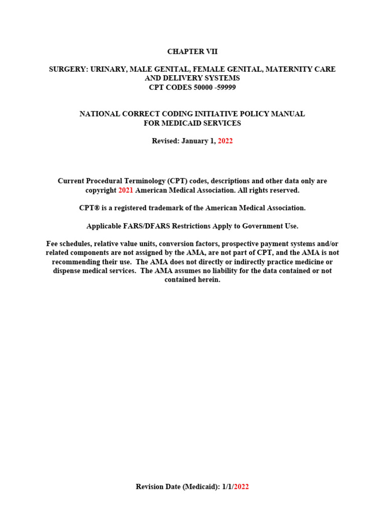 medicaid-ncci-manual-2022-chapter-07 | PDF | Childbirth | Anesthesia