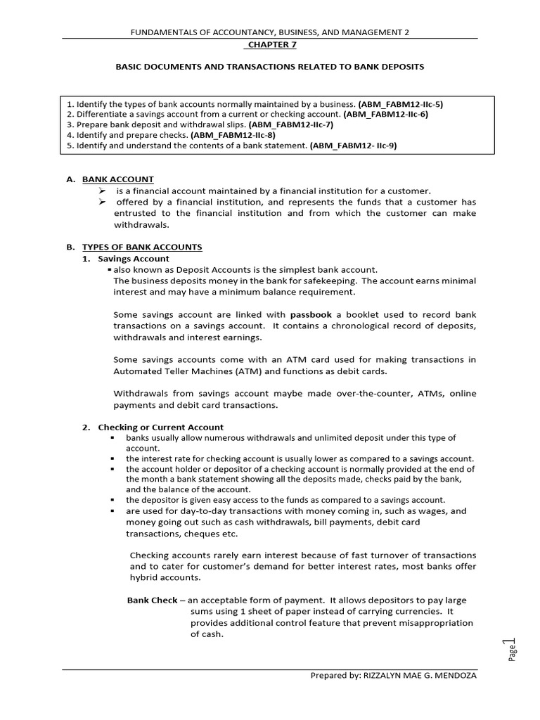 Basic Documents Related To Bank Deposits | PDF | Cheque | Transaction ...