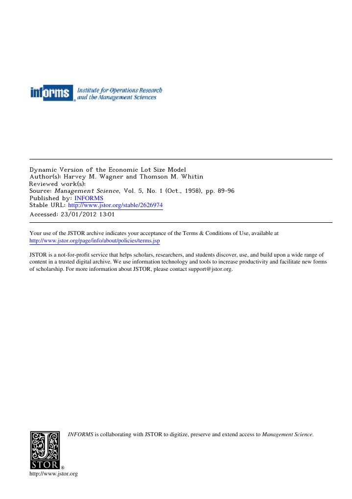 Dynamic Economic Lot Size Model | PDF | Mathematical Optimization ...