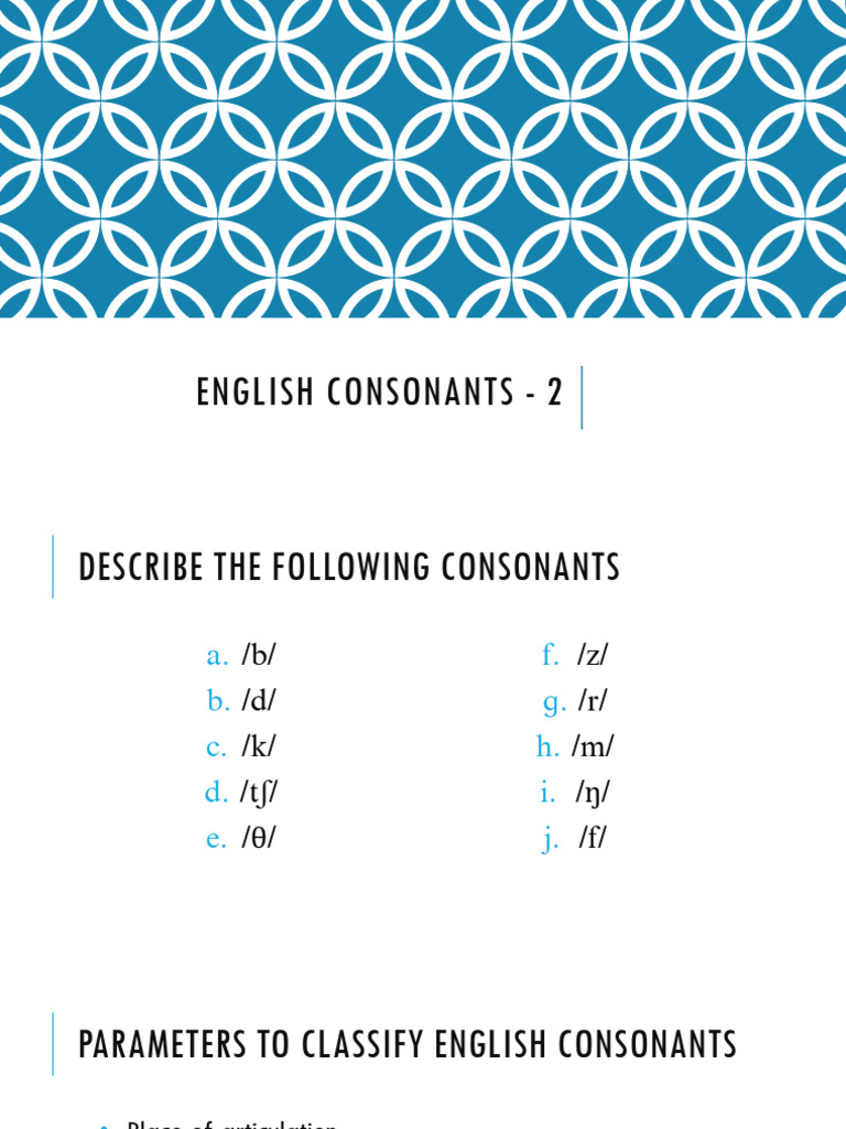 Week 3 - English Consonants 3 | PDF | Consonant | Language Families