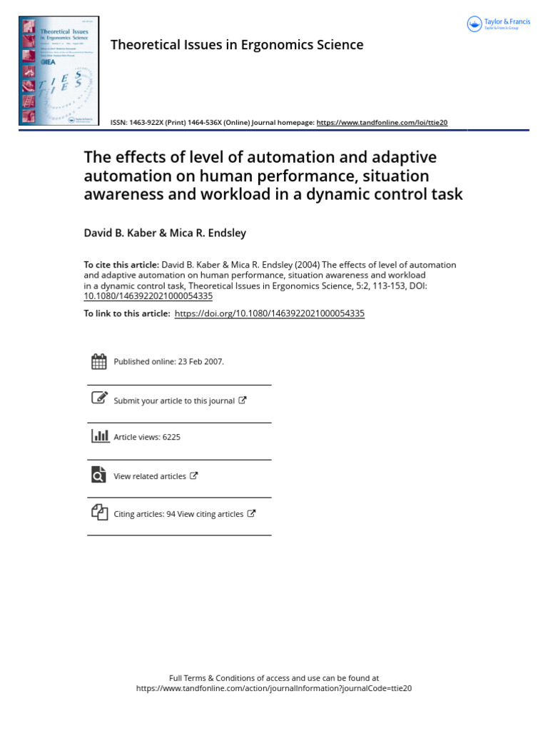 17. The effects of level of automation and adaptive automation on human performance situation ...