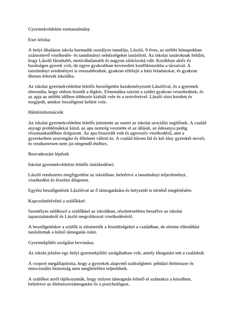 Gyermekvédelmi Esettanulmány LÁSZLÓ. | PDF