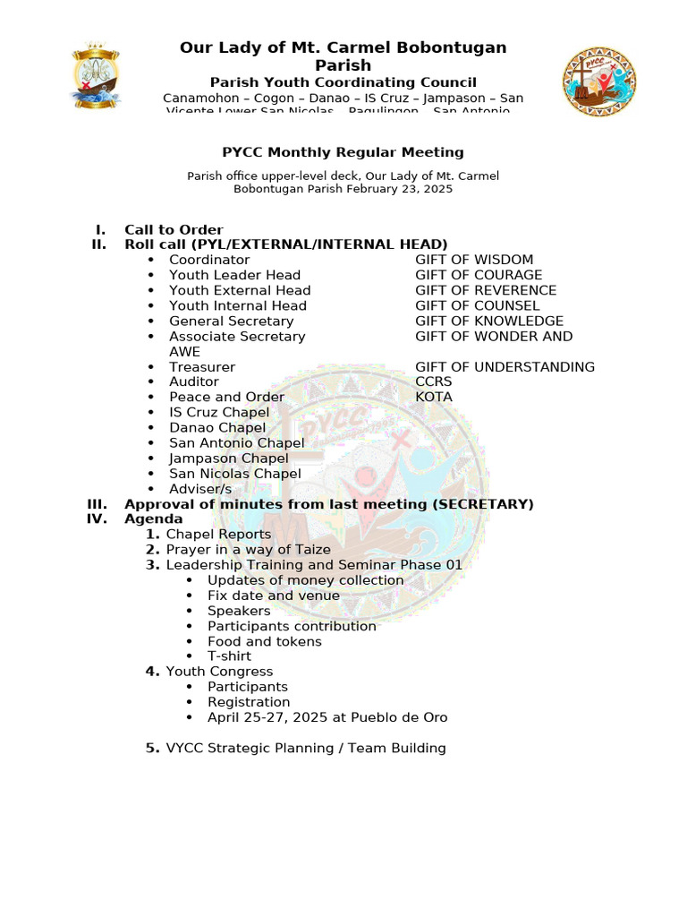 PYCC Monthly Regular Meeting - February 2025 | PDF