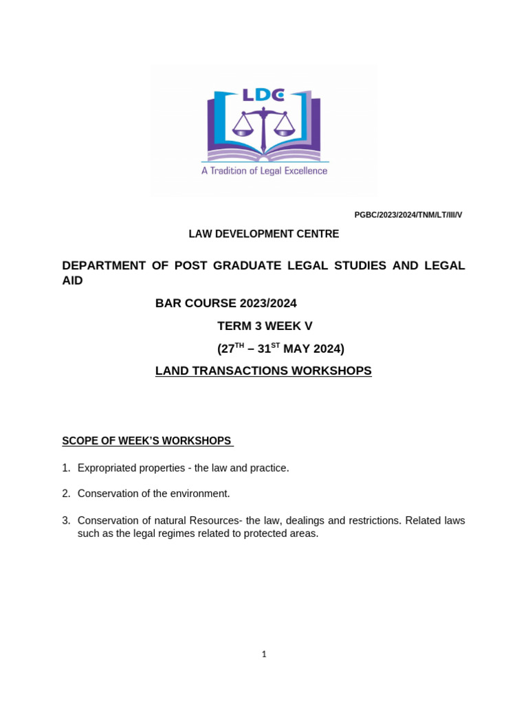 WORKSHOPS (Expropriated Properties and Environment) | PDF