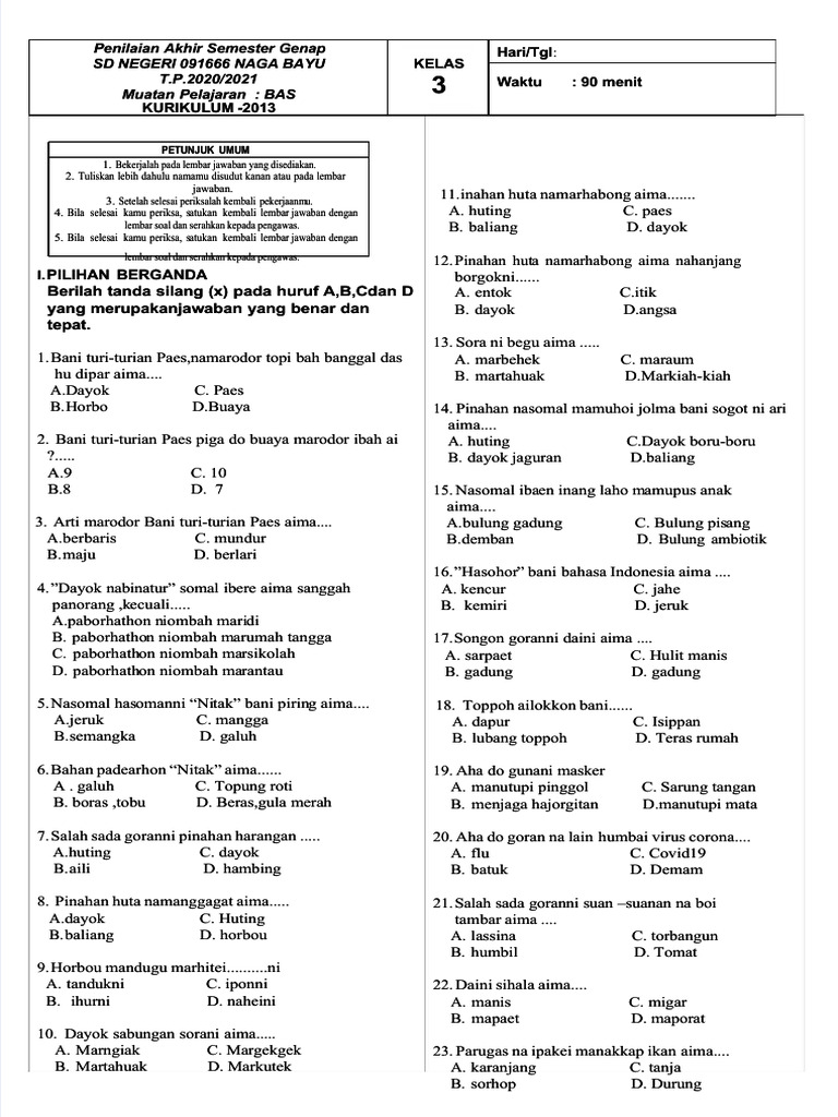 PDF Soal Pas Bas 2020 2021 - Compress | PDF