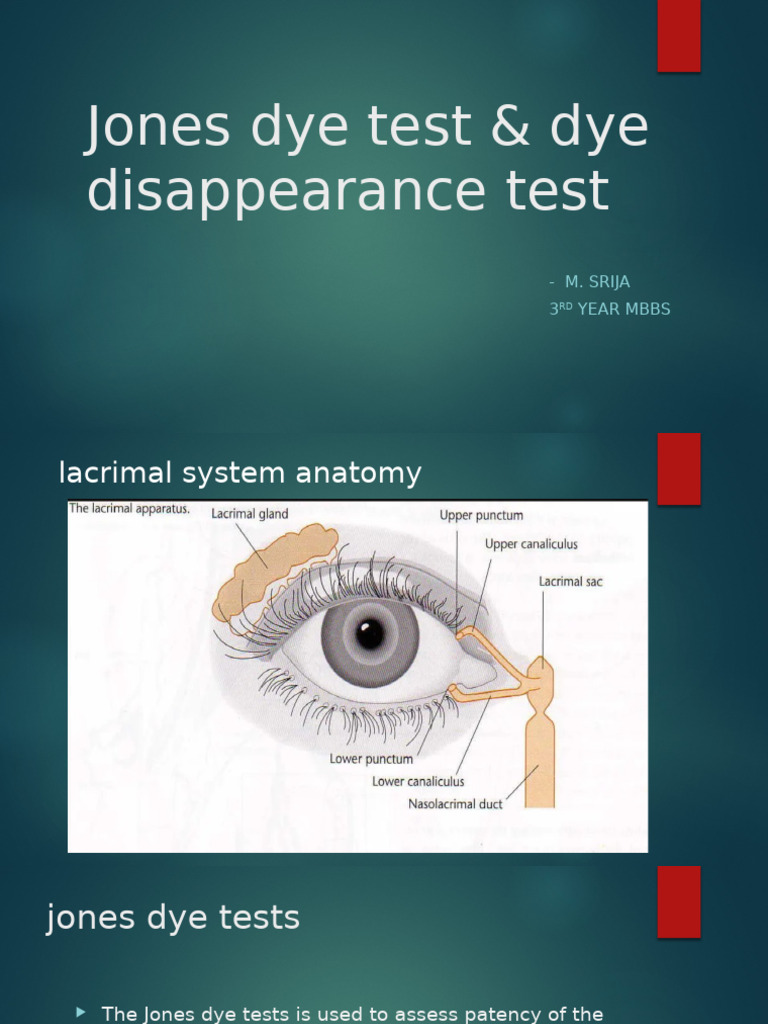 Jones Dye Test & Dye Disappearance Test-1 | PDF