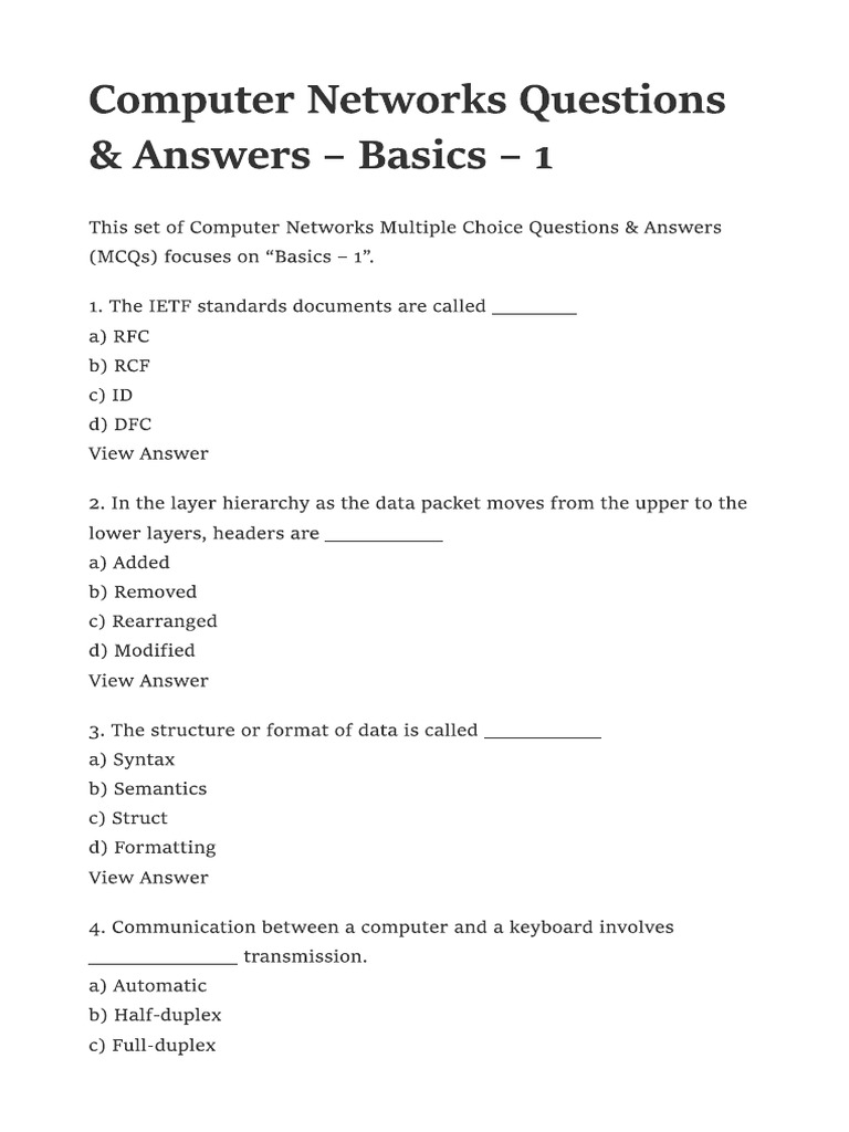 Computer Networks Questions & Answers – Basics – 1 | PDF