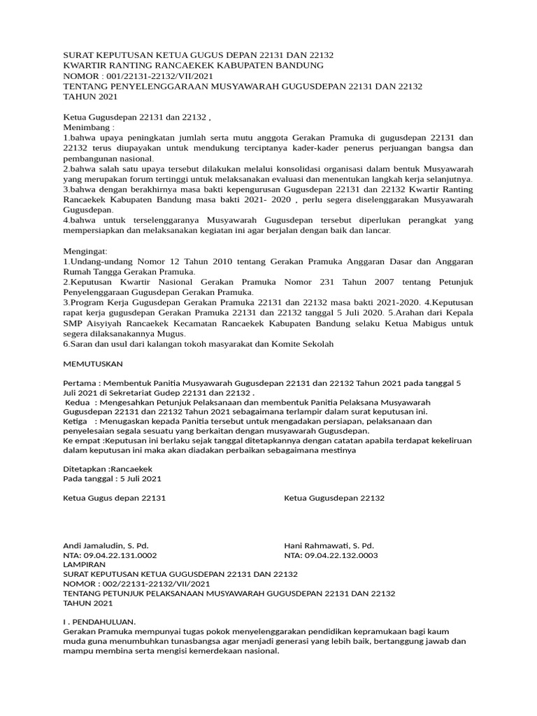 SURAT KEPUTUSAN KETUA GUGUS DEPAN 22131 DAN 22132 | PDF
