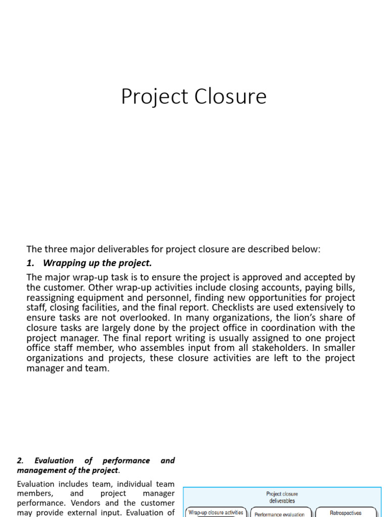 Project Closure Deliverables Overview | PDF | Evaluation | Risk