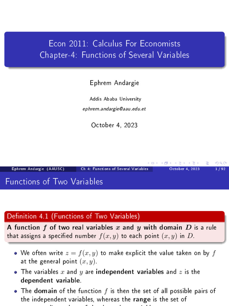 Chapter-4 Functions of Several Variables | PDF | Variable (Mathematics) | Derivative