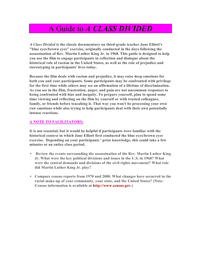 Facilitator Guide A Class Divided | PDF | Racism | Discrimination ...
