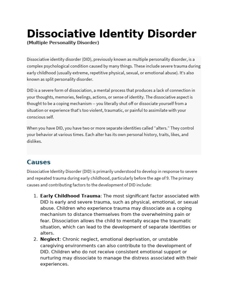 Understanding Dissociative Identity Disorder | PDF | Dissociation ...