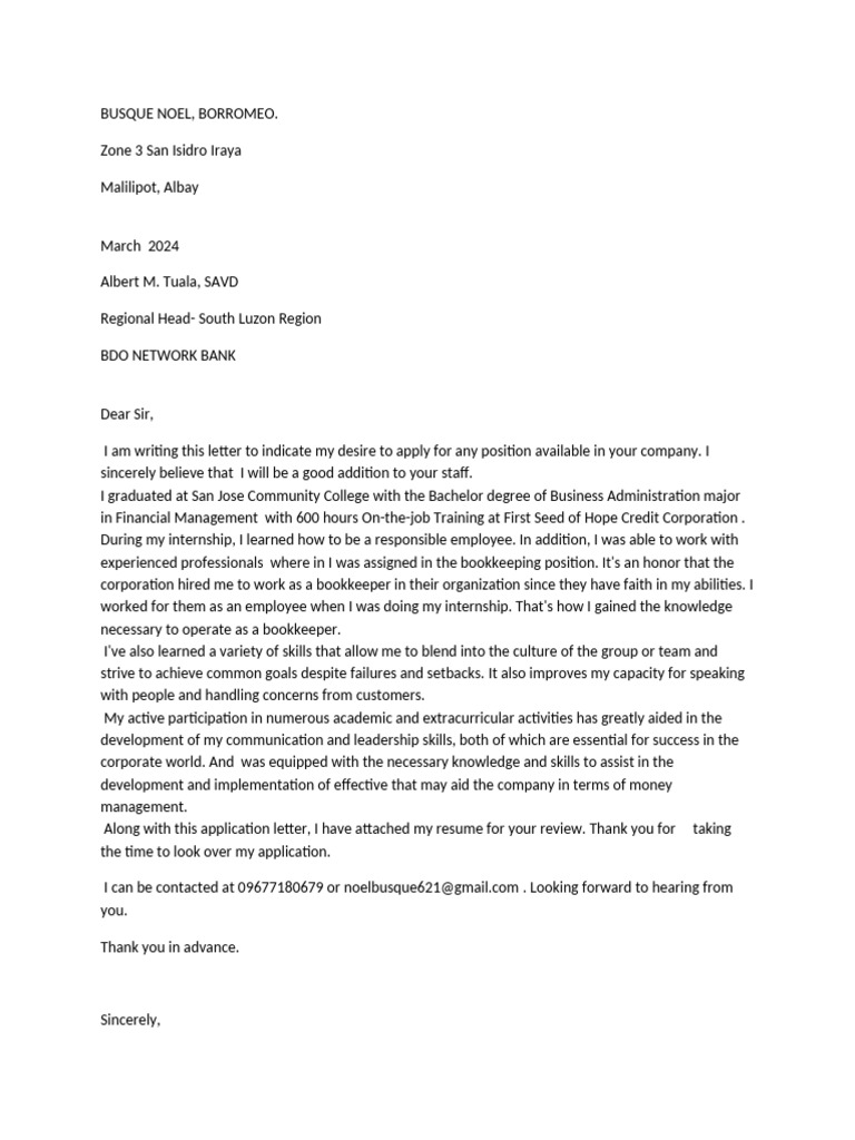 Application Letter | PDF