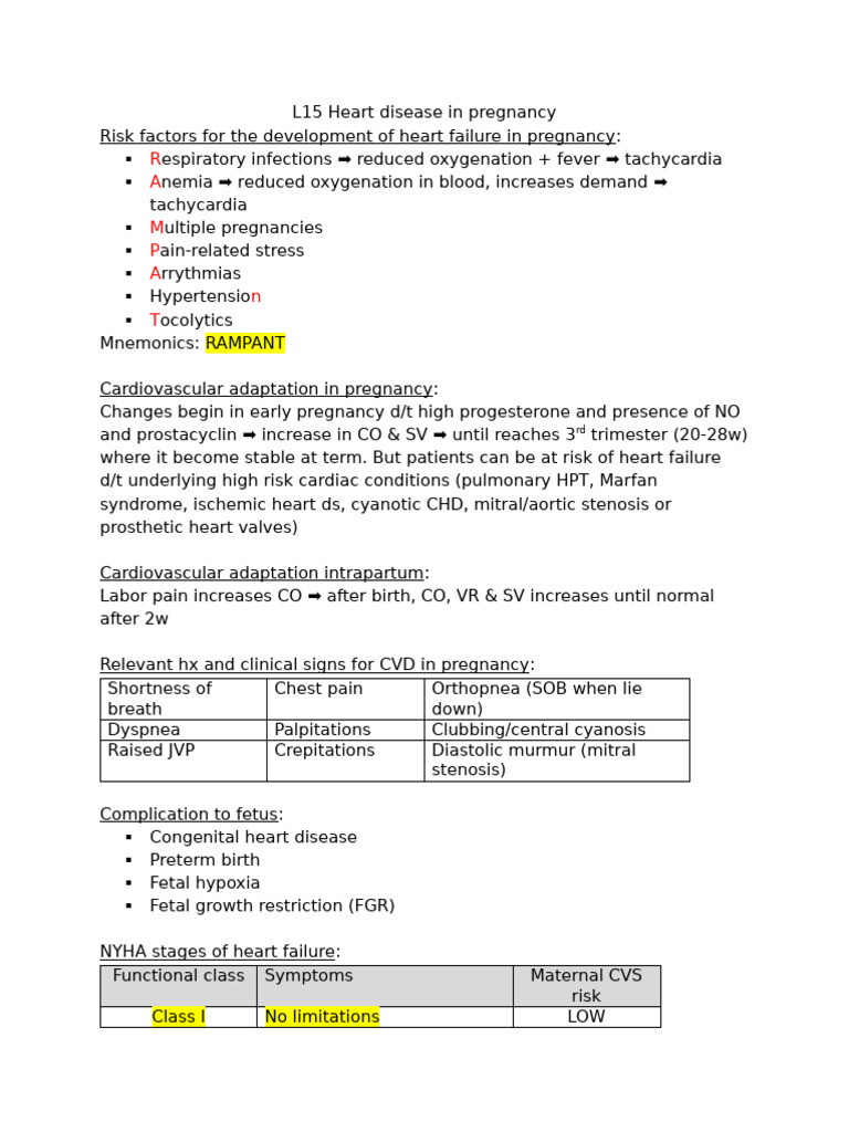 L15 Heart Disease in Pregnancy Notes | PDF