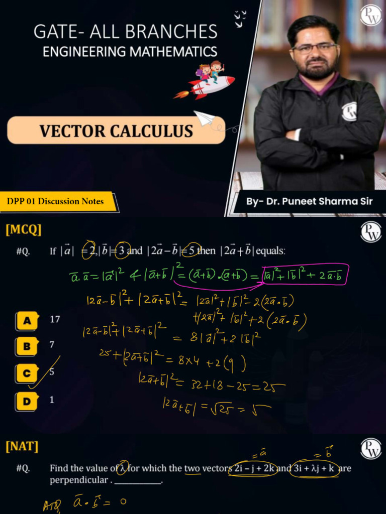 Vector Calculus _ DPP 01 Discussion Notes (By Puneet Sir) | PDF