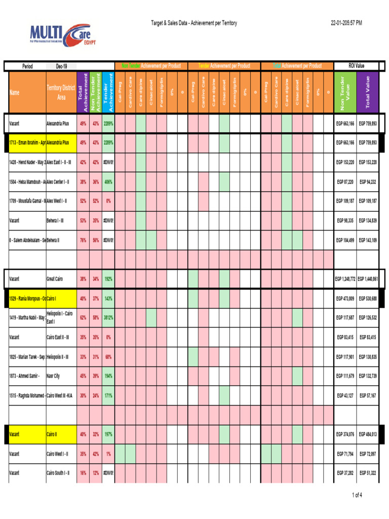Q4 - Target & Sales Data - Achievement Summary Q4 2019 - MC3 | PDF | Egypt