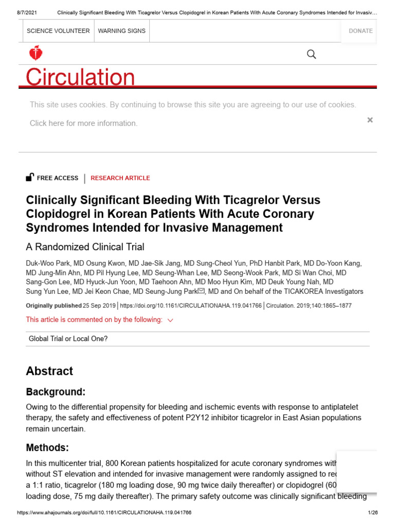Clinically Significant Bleeding With Ticagrelor Versus Clopidogrel in Korean Patients With Acute ...