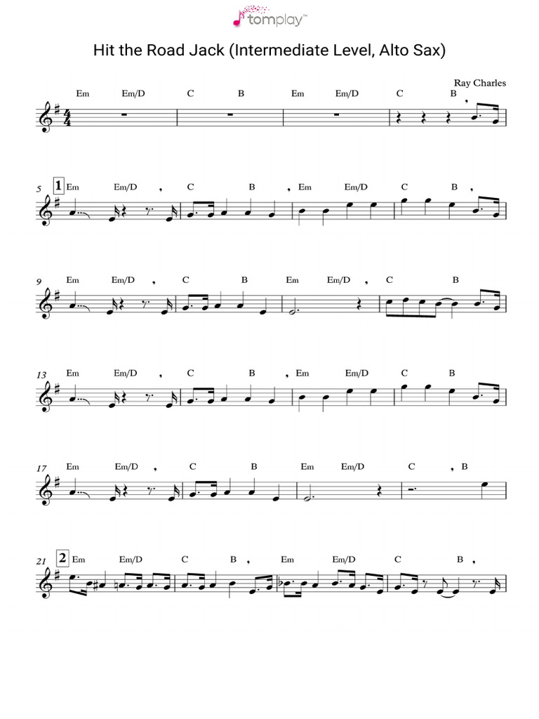 Hit The Road Jack (Intermediate Level, Alto Sax) | PDF