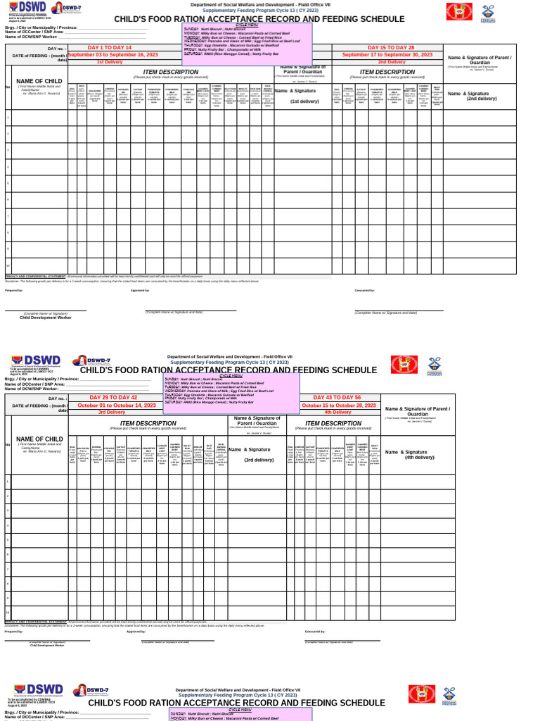 Cycle 13 - Child Food Ration (1) (2) | PDF | Food And Drink Preparation ...