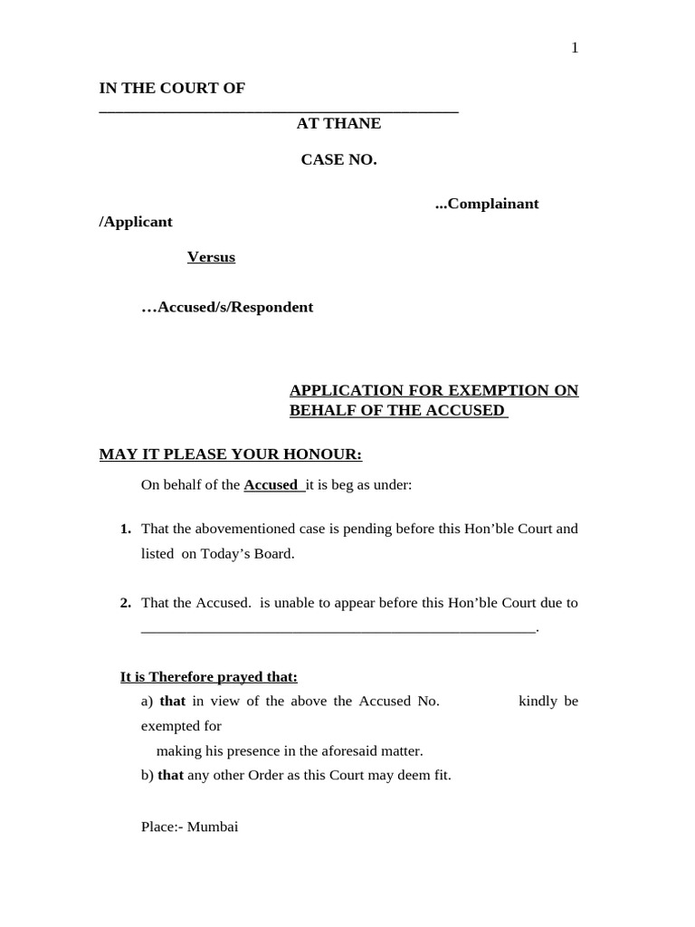 Application for Accused's Court Exemption | PDF