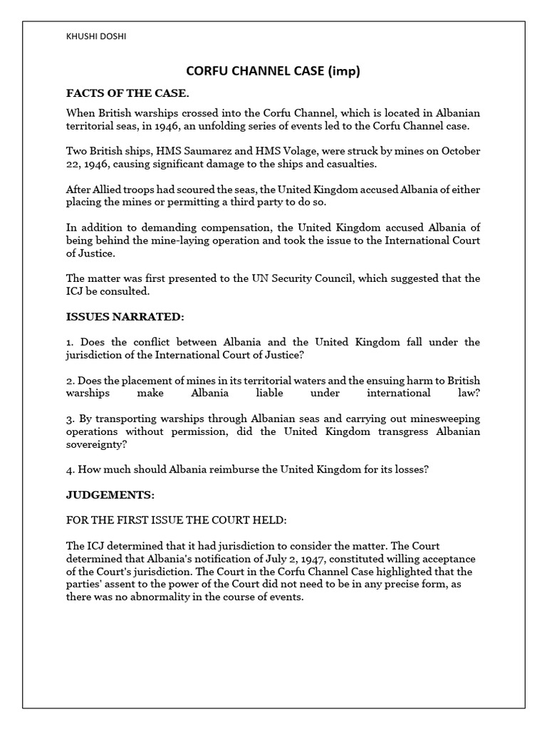 Corfu Channel Case: ICJ Rulings Explained | PDF | Justice | Crime ...