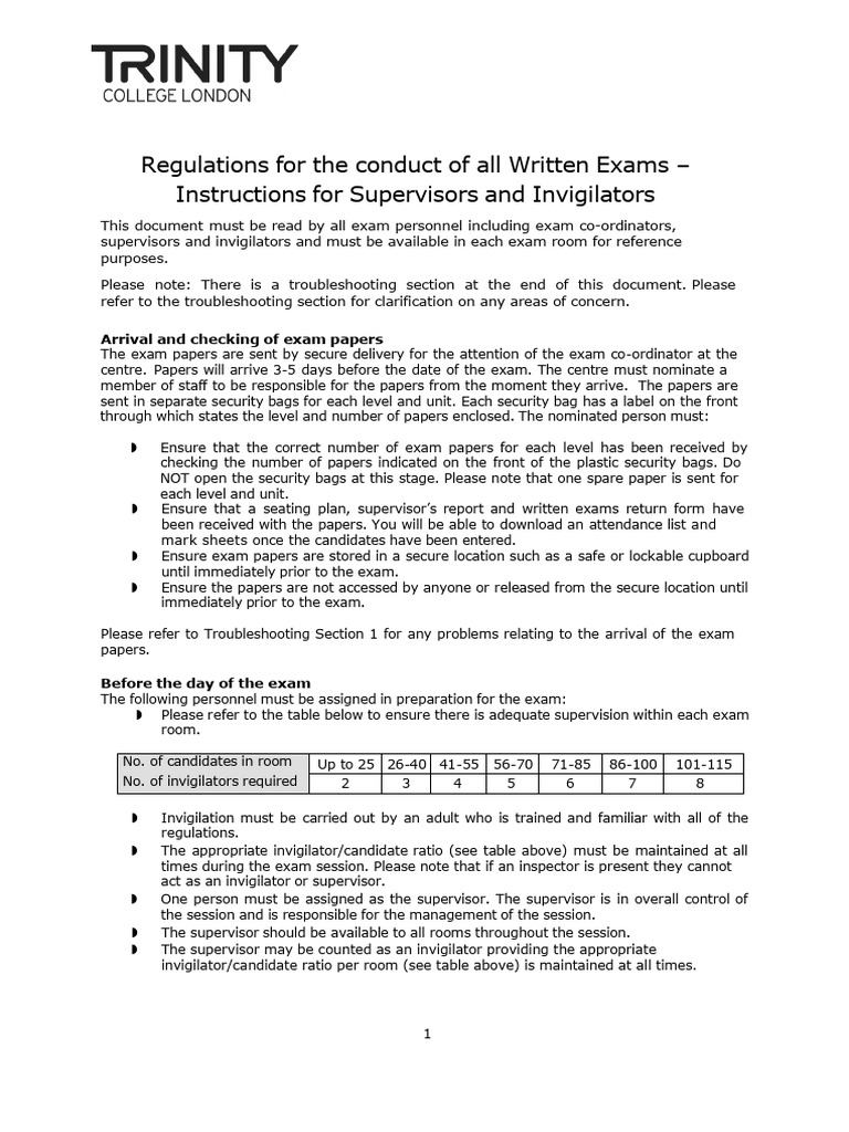 Exam Regulations for Invigilators 2025 | PDF