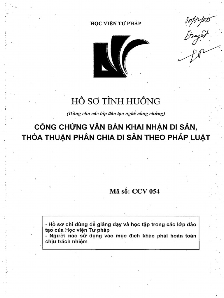 CCV54 Cong Chung Van Ban Khai Nhan Di San, Thoa Thuan Phan Chia Di San Theo Phap Luat | PDF