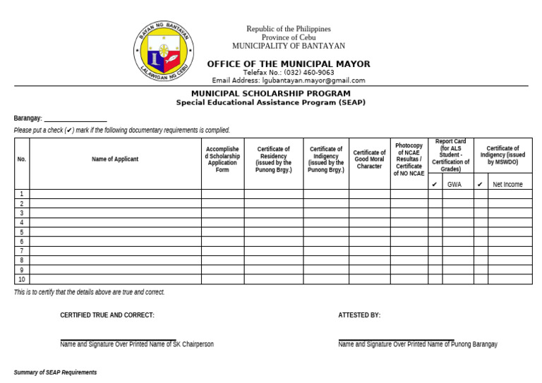 Summary of SEAP Requirements | PDF