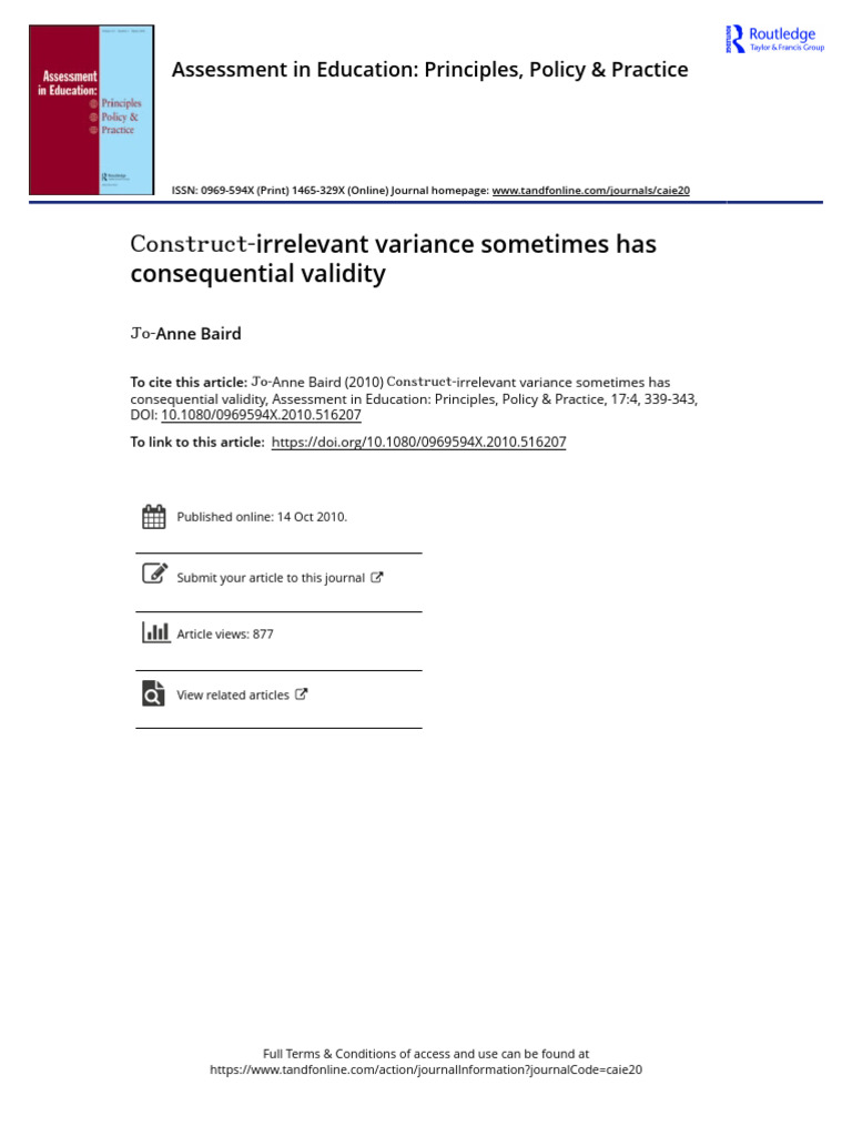 Construct Irrelevant Variance Sometimes Has Consequential Validity ...