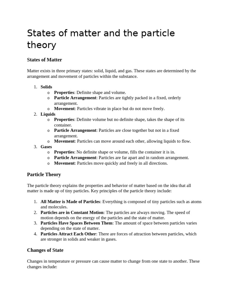 States of Matter and The Particle Theory | PDF | Gases | Liquids