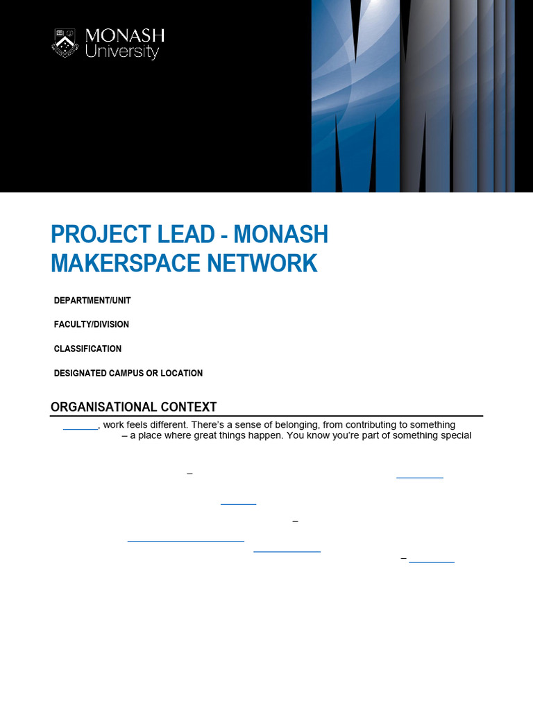 HEW 08 - Project Lead - Monash Makerspace Network | PDF | Engineering ...