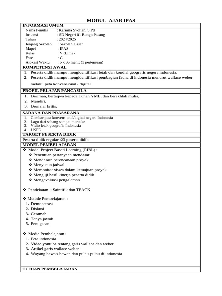 MODUL AJAR IPAS Kondisi Geografis Indonesia | PDF
