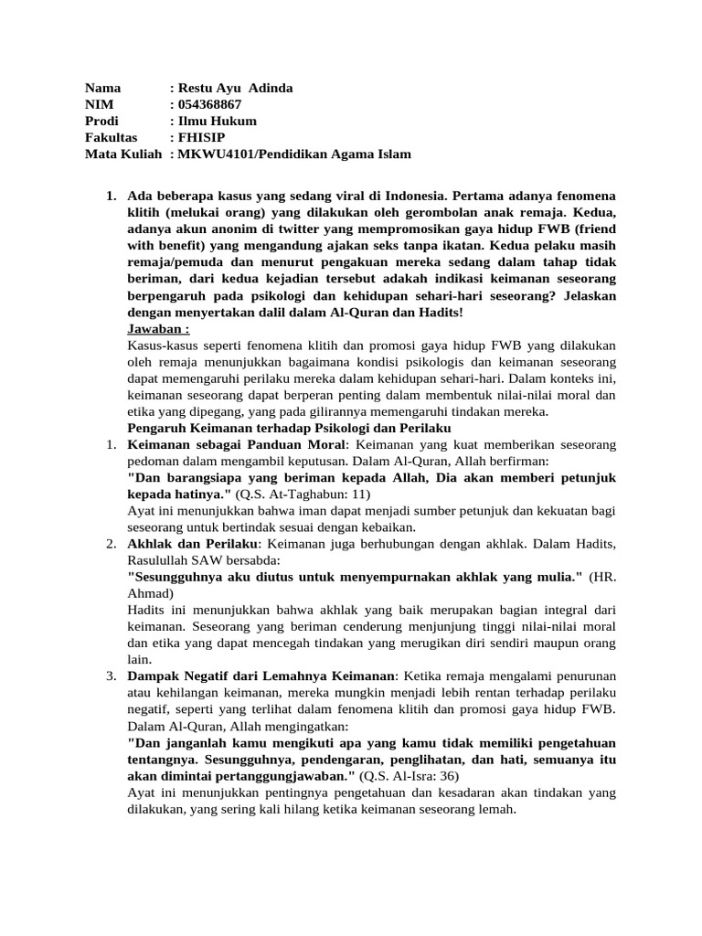 TMK 1 Pendidikan Agama Islam | PDF