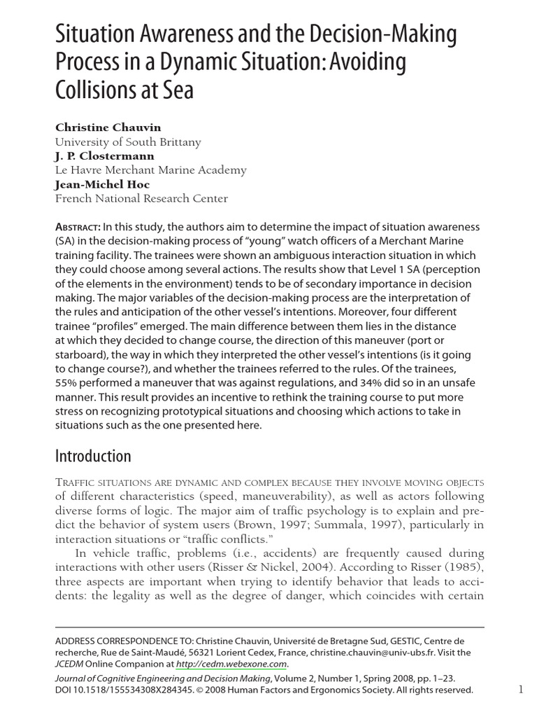 Situation Awareness and The Decision-Making Process in A Dynamic Situation Avoiding Collisions ...