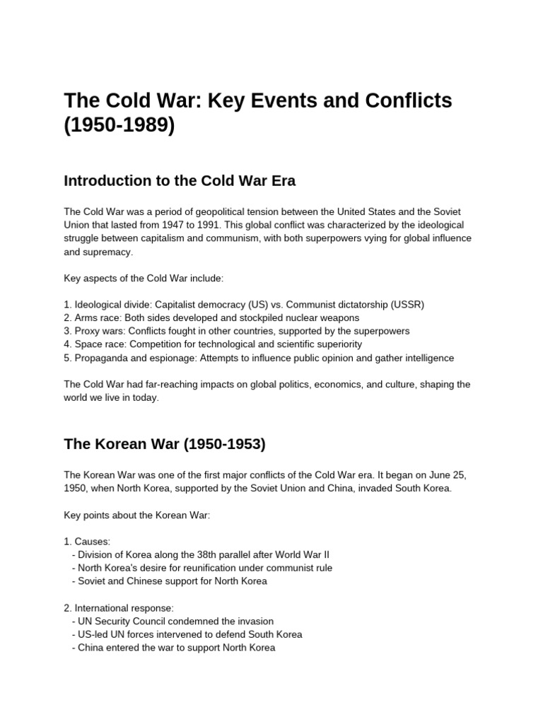 Grade Level 10 - The Cold War Key Events and Conflicts Resource | PDF ...