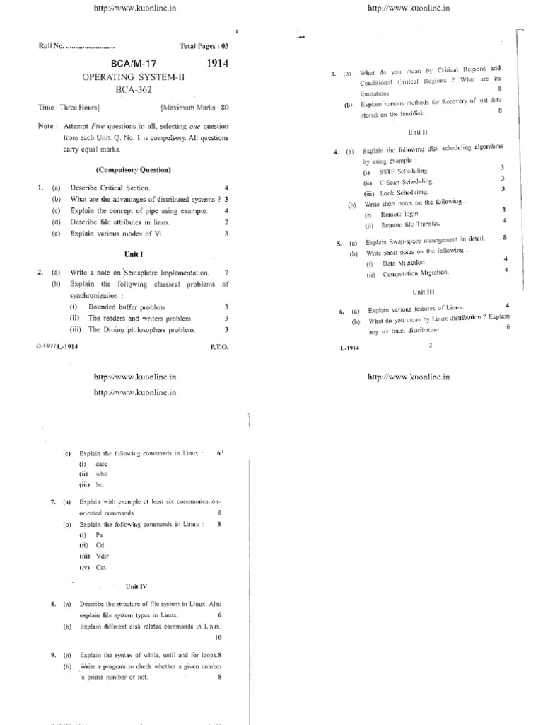 Bca 6 Sem Operating System 2 1914 May 2017 | PDF