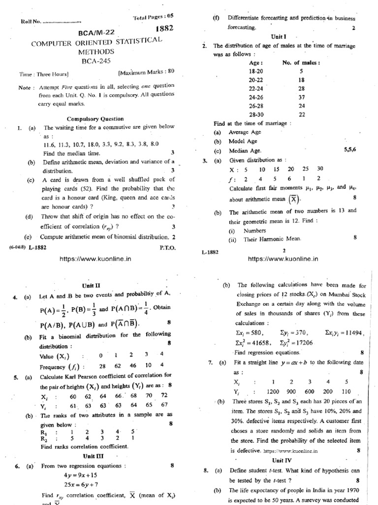 Bca 4 Sem Computer Oriented Statistical Methods 1882 May 2022 | PDF