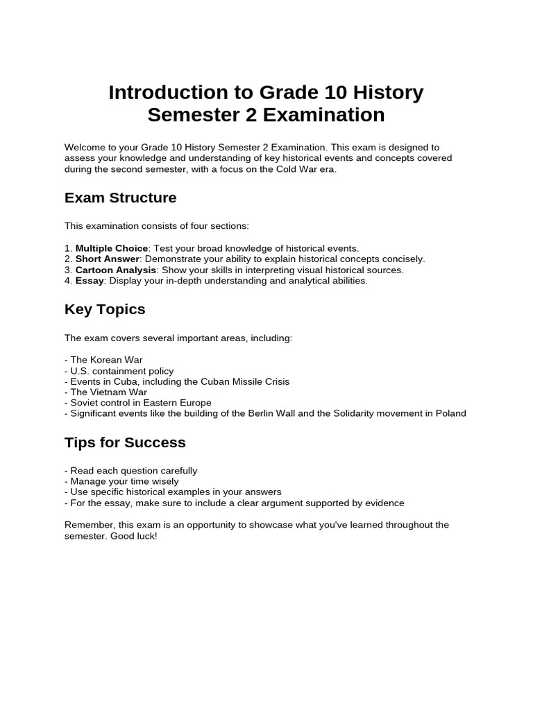 Introduction To Grade 10 History Semester 2 Examination | PDF